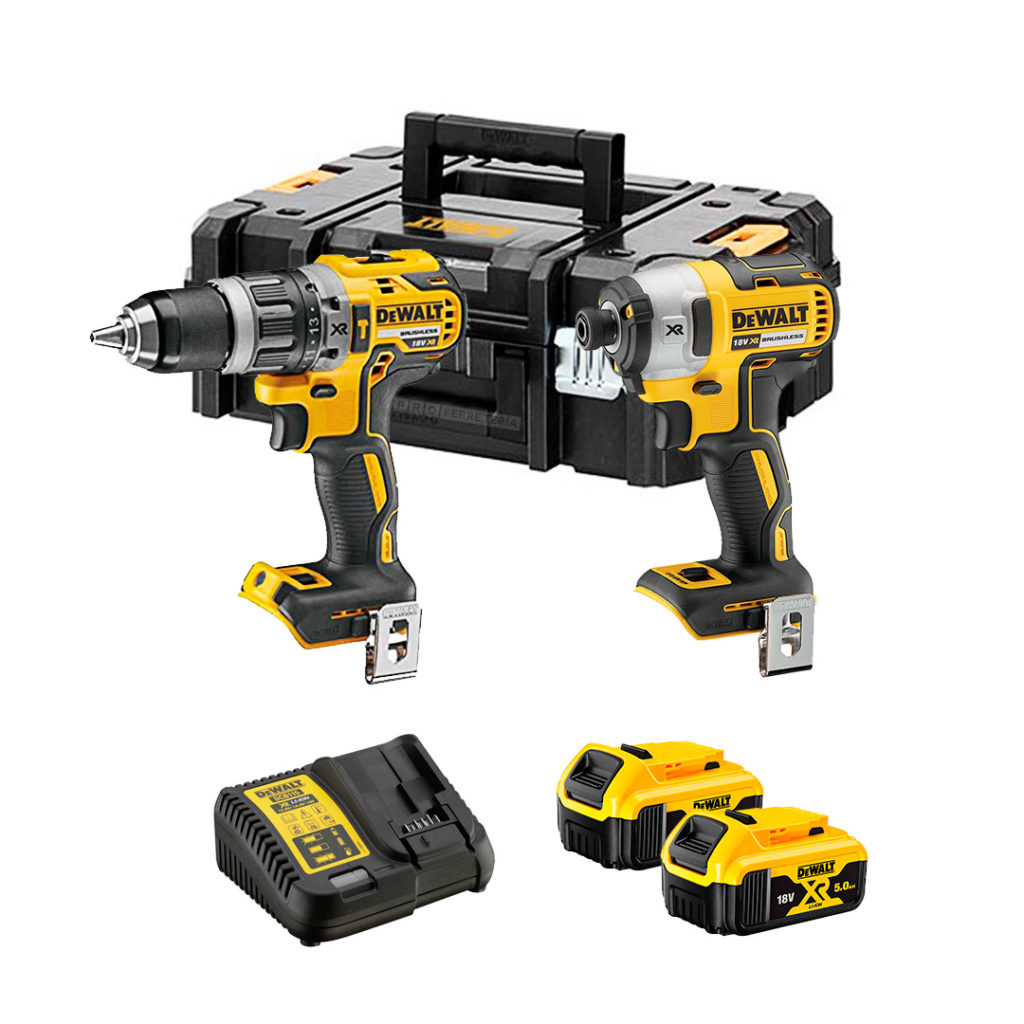 Dewalt DCK266P2T, pack taladro percutor DCD796 + atornillador de impacto DCF887 2 x 5Ah baterías ...